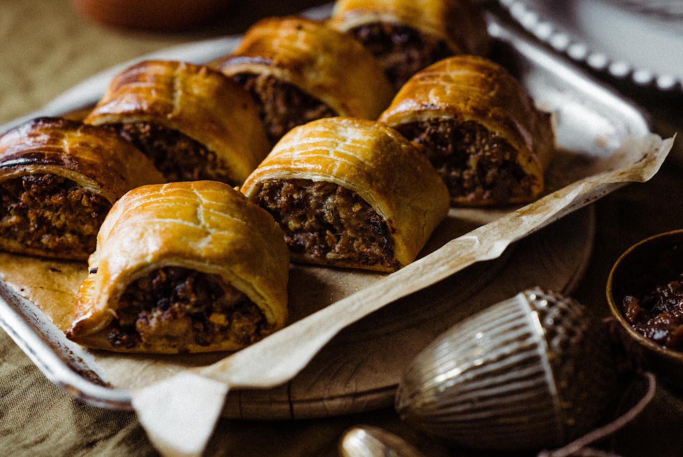 Boozy Prune, Apple & Chestnut Sausage Rolls | Pipers Farm