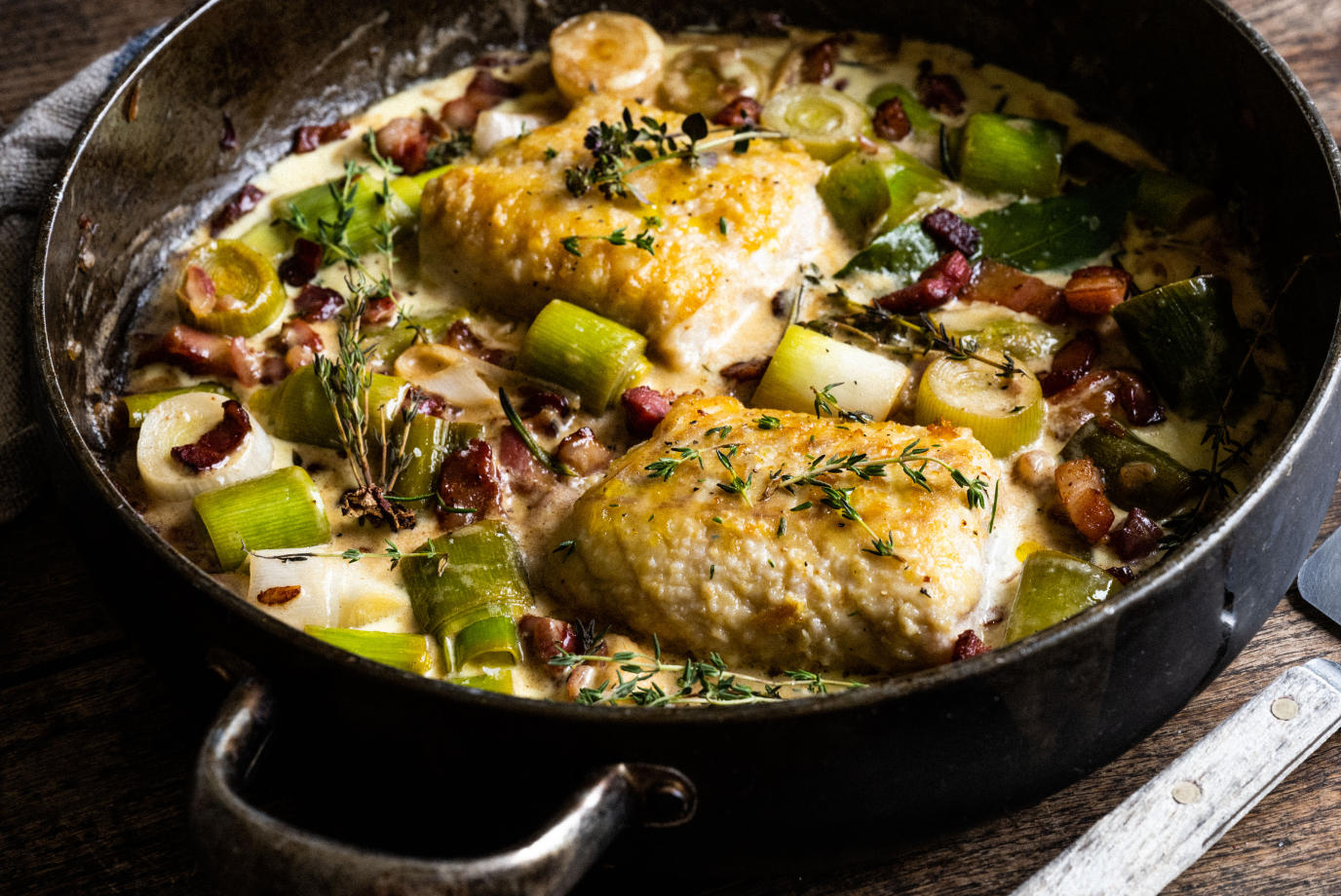 Ling with Cream, Leeks & Bacon Recipe | Pipers Farm | Pipers Farm